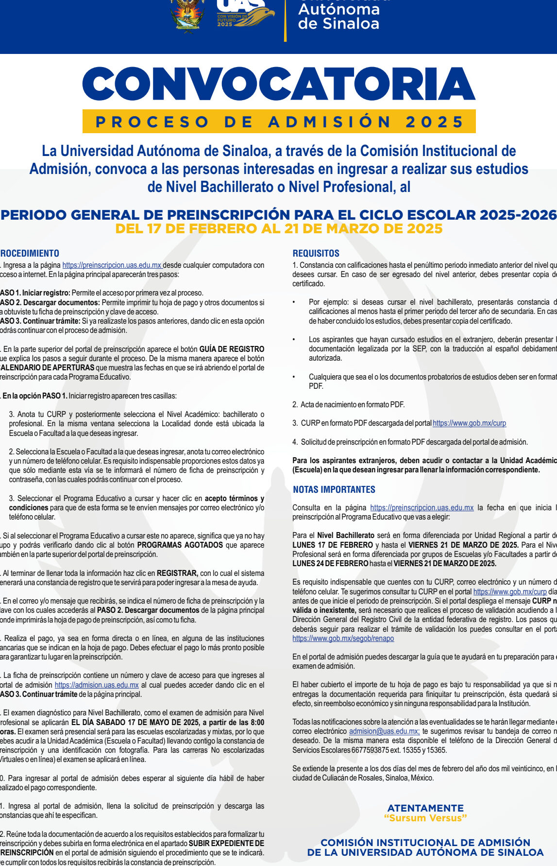Guía para inscribirse al Pre UAS: requisitos y pasos
